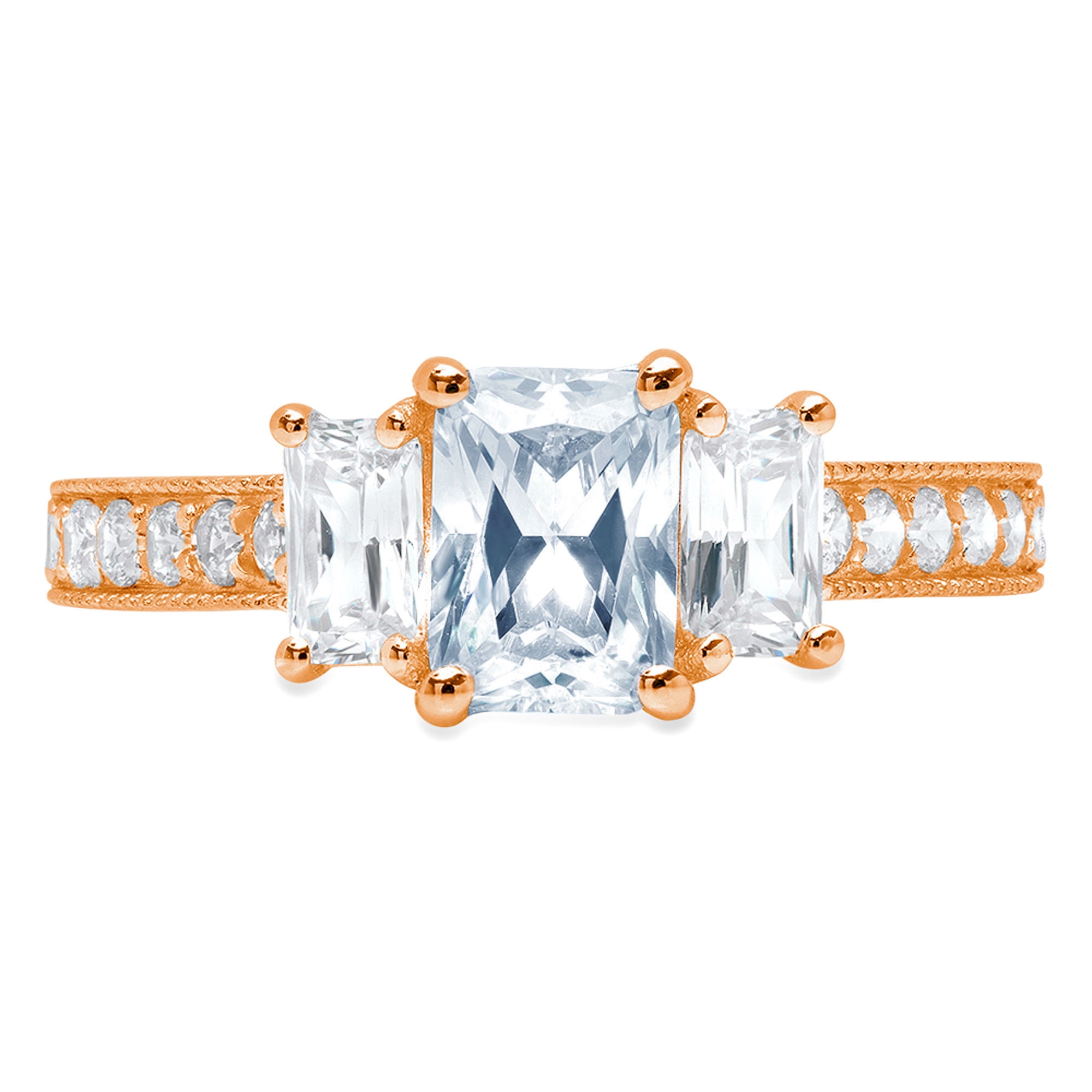 1.88 ct Emerald Cut Natural Sky Blue Topaz 3 Stone 18K Rose Gold Womens ...