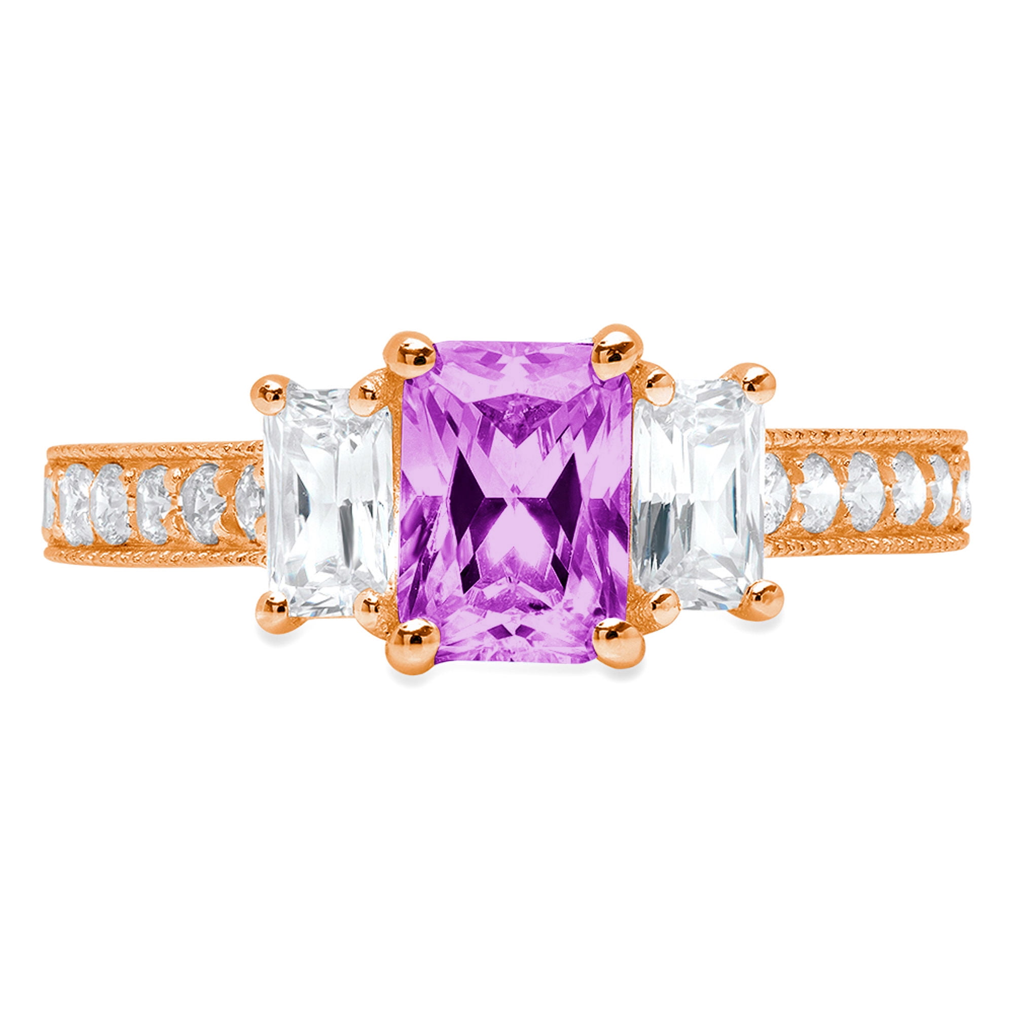 1.88 ct Emerald Cut Simulated Alexandrite 3 Stone 14K Rose Gold Womens ...