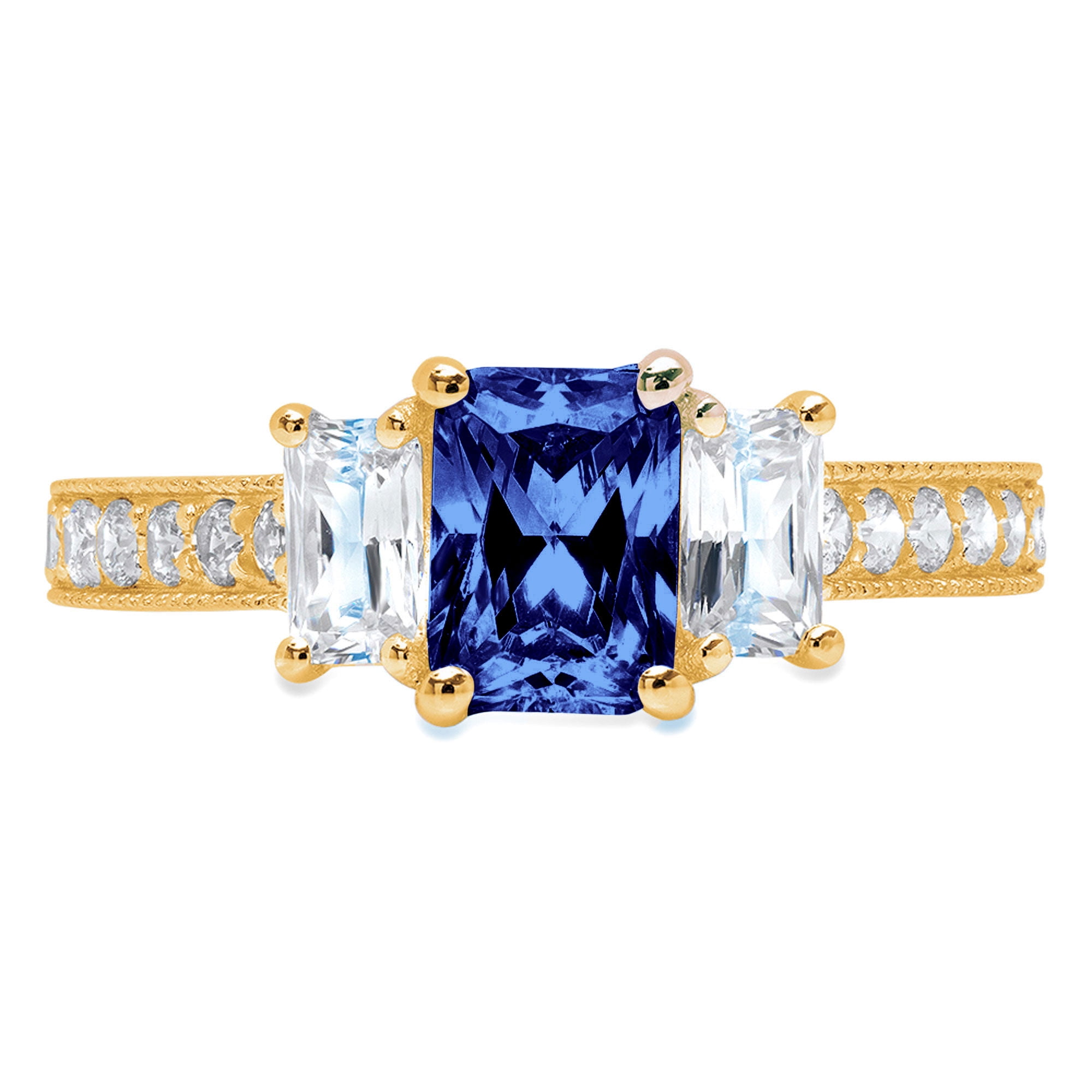 1.88 ct Emerald Cut Simulated Tanzanite 3 Stone 14K Yellow Gold Womens ...