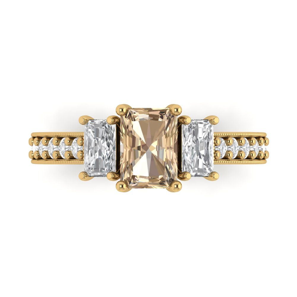 1.88 ct Emerald Cut Yellow Moissanite 3 Stone 14K Yellow Gold Womens Engagement Ring - Walmart.com