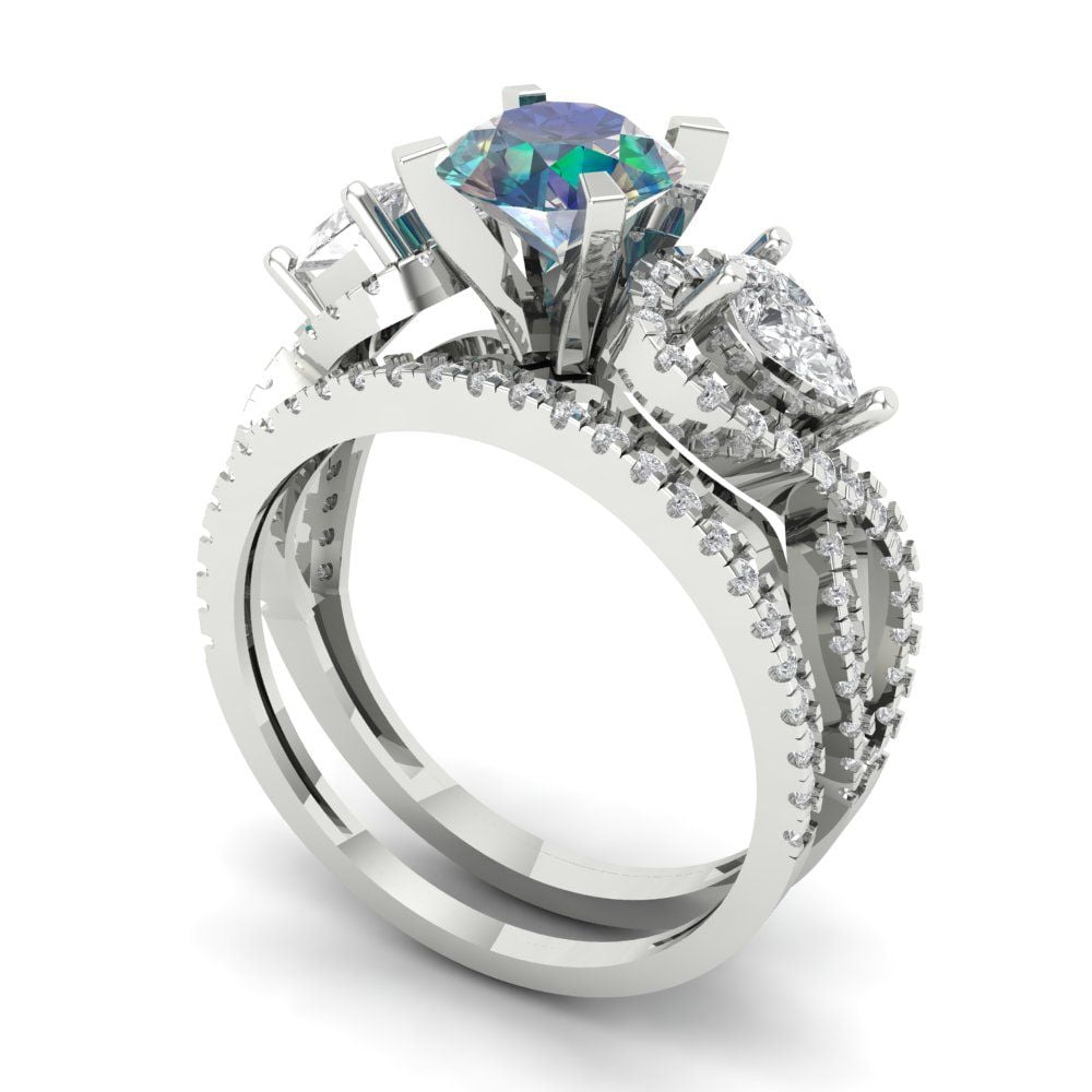 1.89 ct Brilliant Round Cut Blue Moissanite 14k White Gold Solitaire with Accents Engagement ...