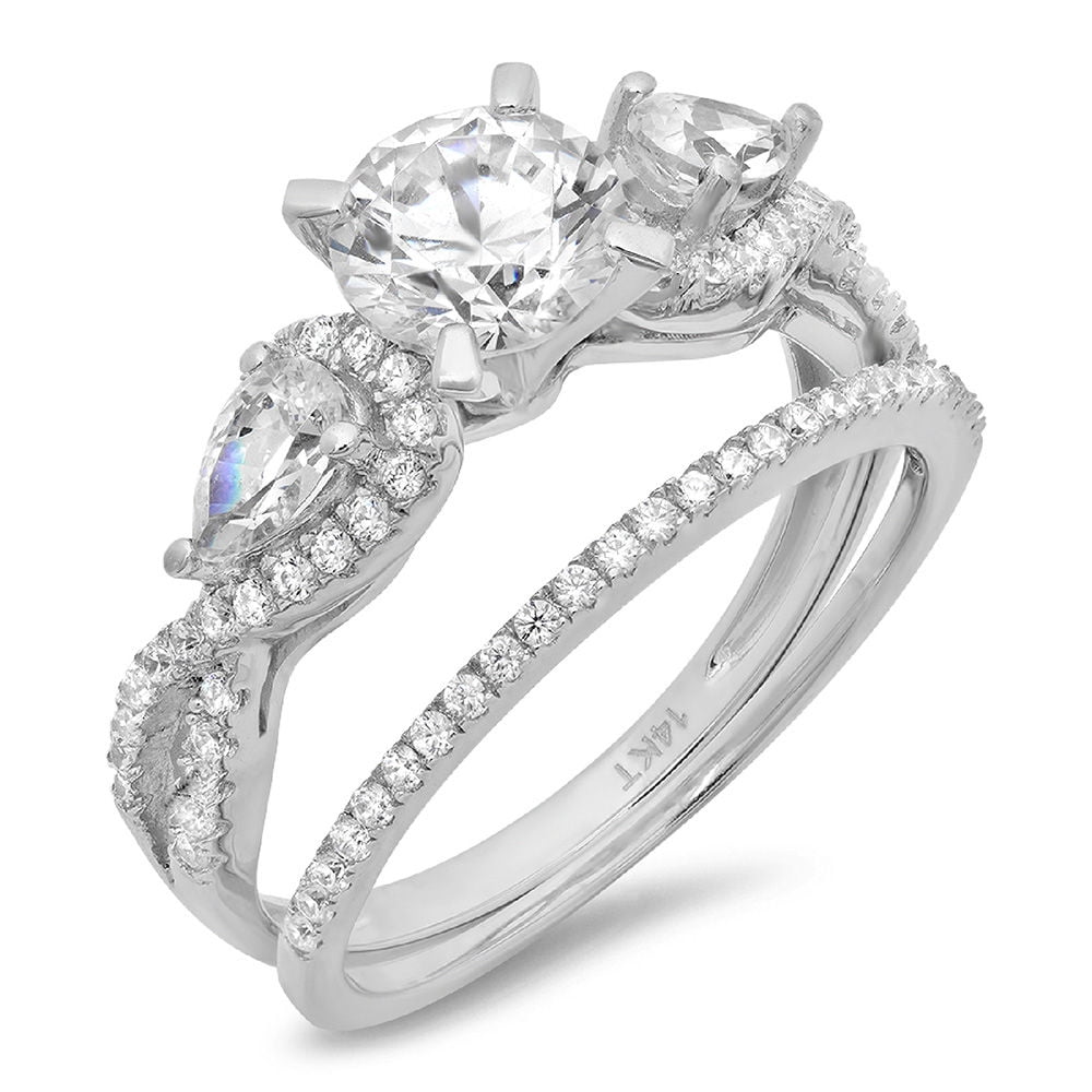 1.89 ct Round Cut Genuine Cultured Diamond VS1-VS2 G-H 14K White Gold Engagement Wedding Bridal ...