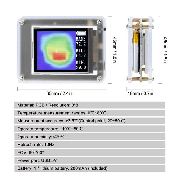 1.8Inch TFT Display Infrared Thermal Imager Temperature Sensors Maximum ...