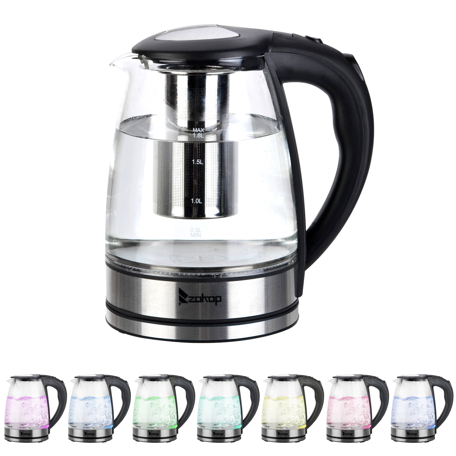 1.8L Borosilicate Glass Tea Kettle with LED Light, Auto Shut-Off and ...