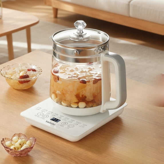 1.8L Electric Glass Kettle with 18 Cooking Modes, Steamed Egg Rack ...