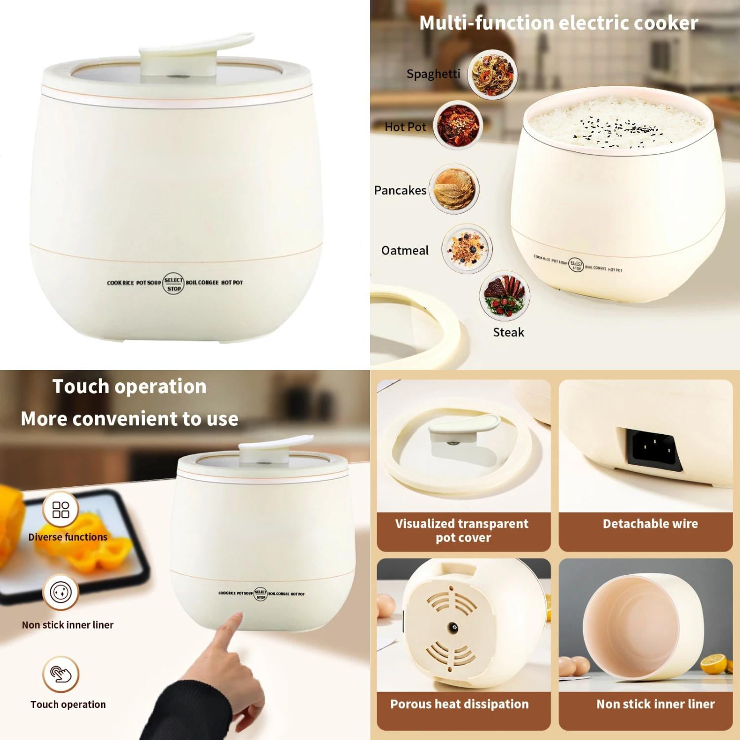 1.8L Multifunctional Mini Rice Cooker - Non-Stick Pot for Cooking Rice ...