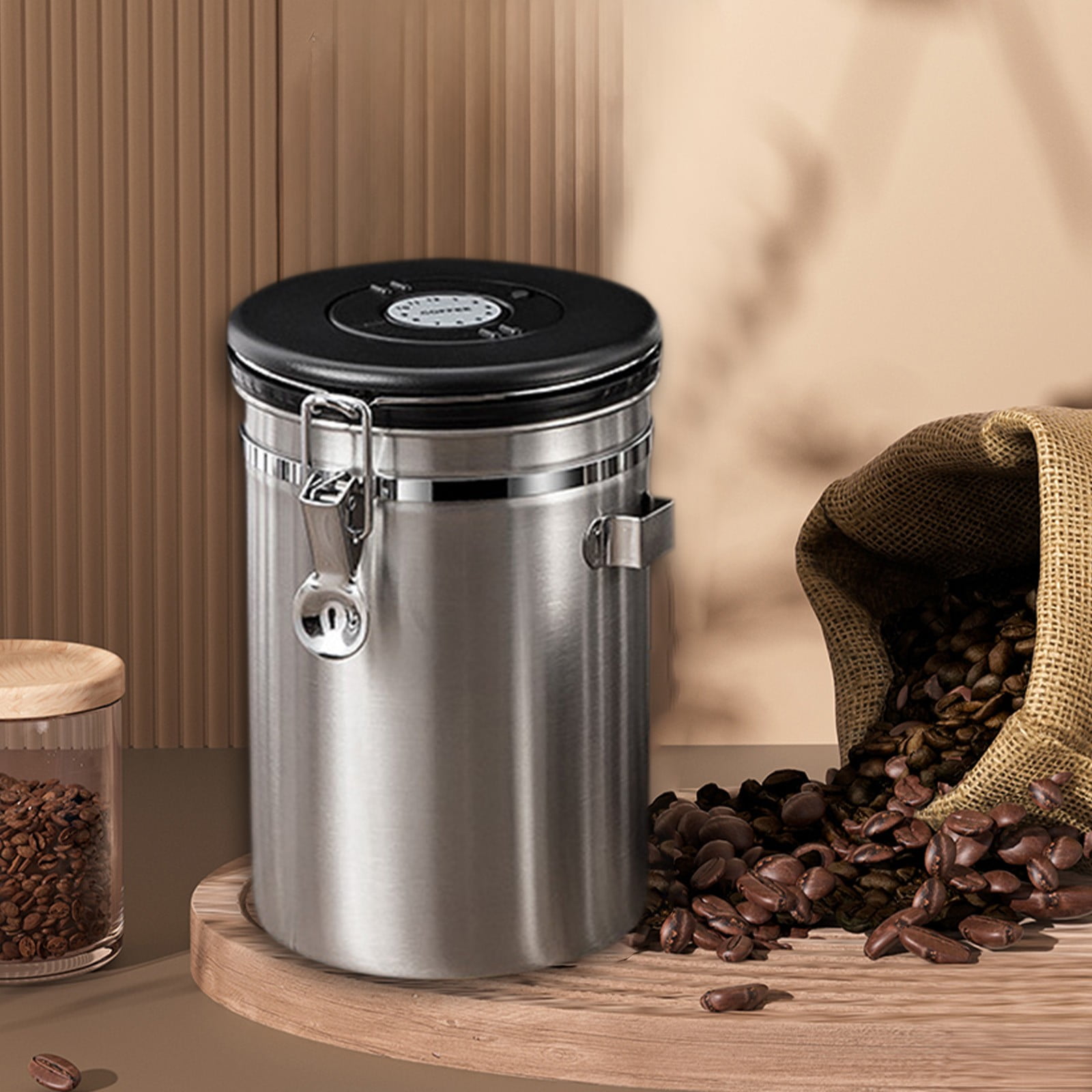 1.8L Stainless Steel Coffee Storage Jar with One-Way Vent, Airtight ...