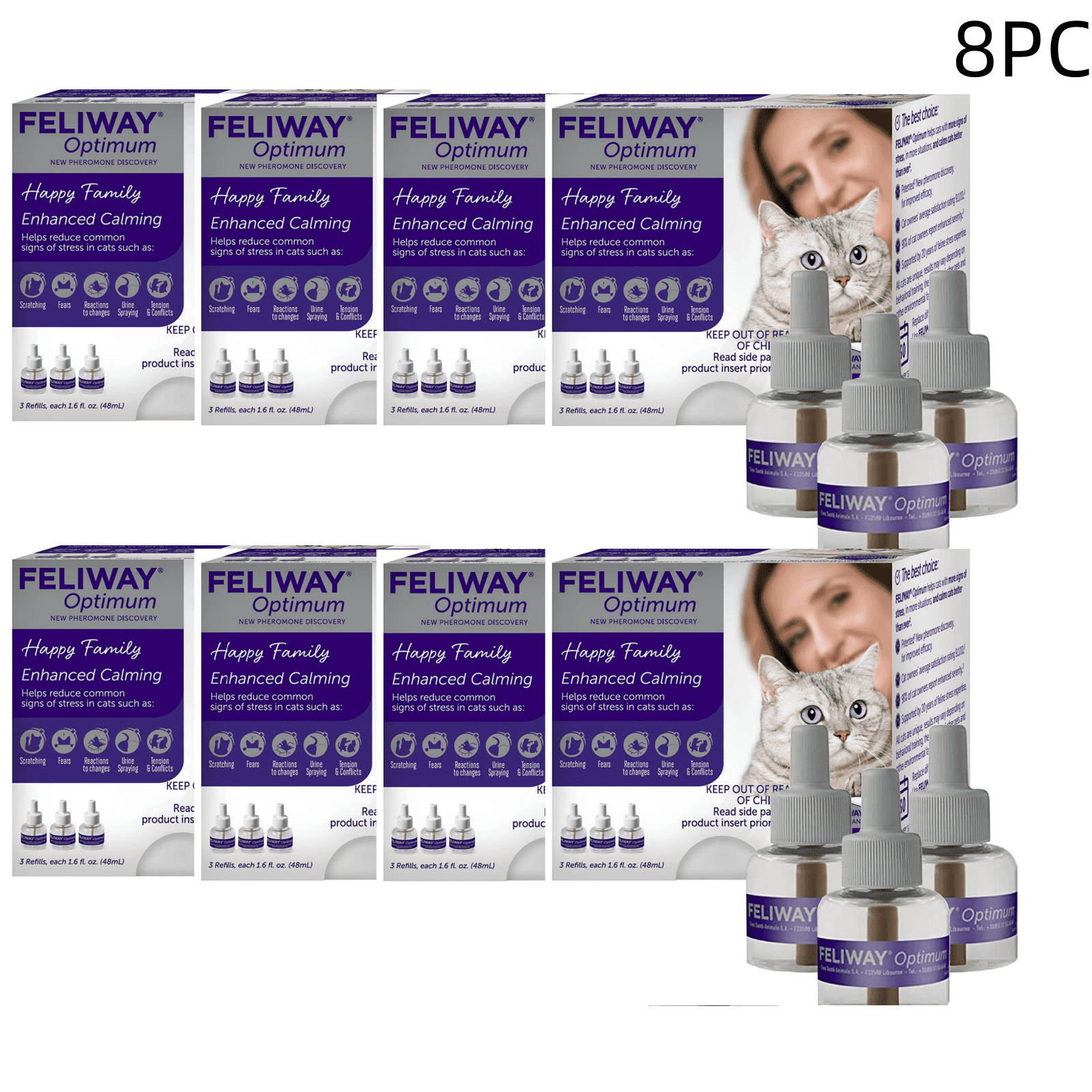 1-8Pcs All-New FELIWAY Optimum,Cat Use Enhanced Calming Pheromone 30 ...