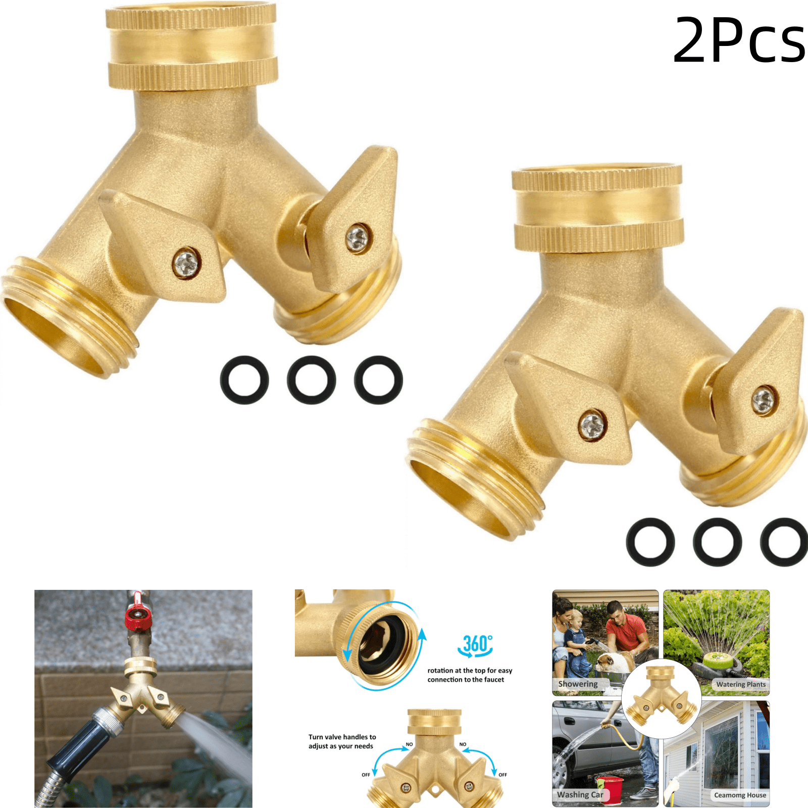 1-8Pcs L-summer Brass Hose Splitter 2 Way Garden Water Connector - for ...