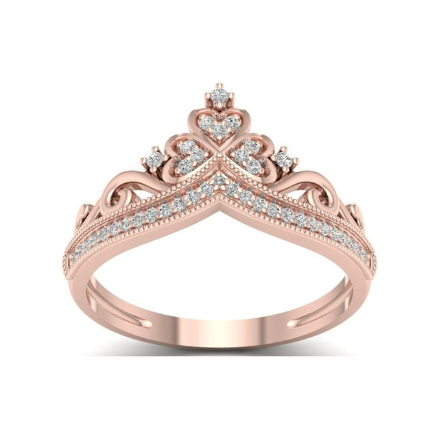 1/8ct TDW Diamond 10K Rose Gold Crown Fashion Ring - Walmart.com