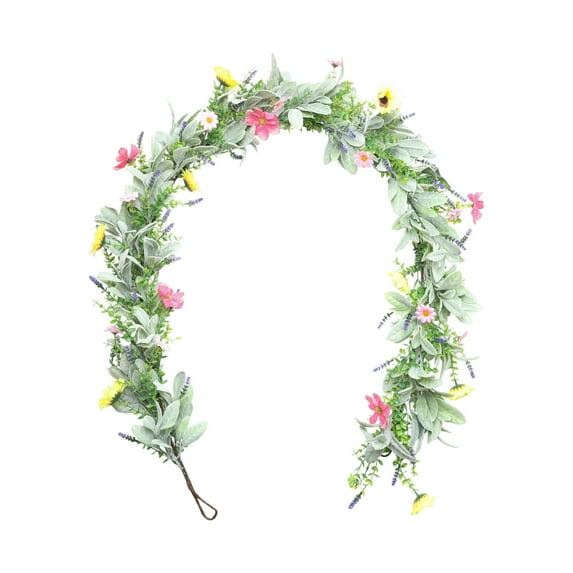 1.8m Easter Sunflower & Lavender Artificial Vine Wreath, Rabbit Ear ...