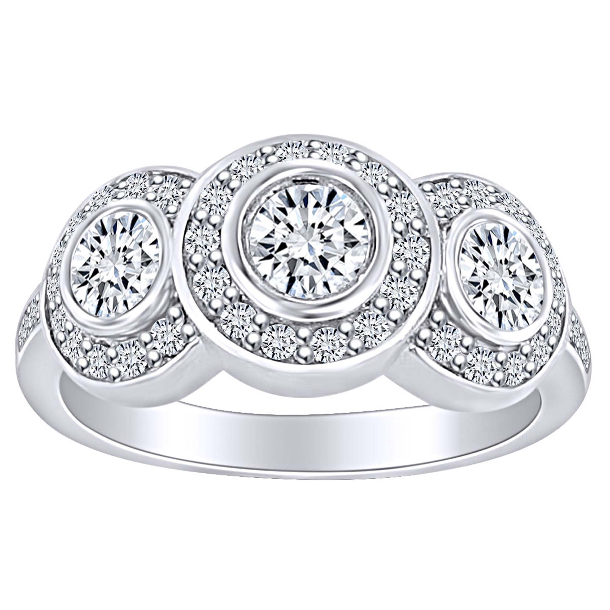 AFFY 1.9 Carat (Cttw) Round White Natural Diamond Three Stone ...