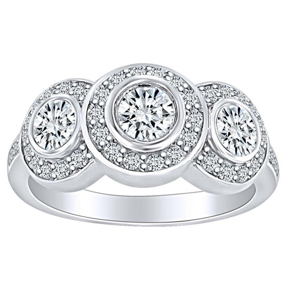 AFFY 1.9 Carat (Cttw) Round White Natural Diamond Three Stone ...