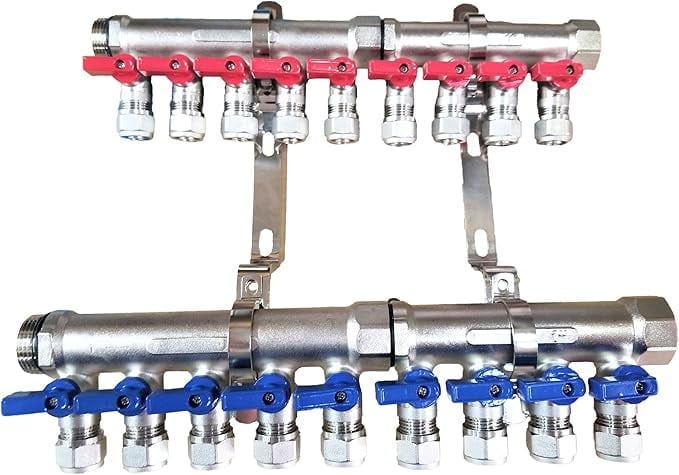 1" 9-Loop/Port Ball Valve Brass Pex Manifold for 1/2" Pex Tubing w ...