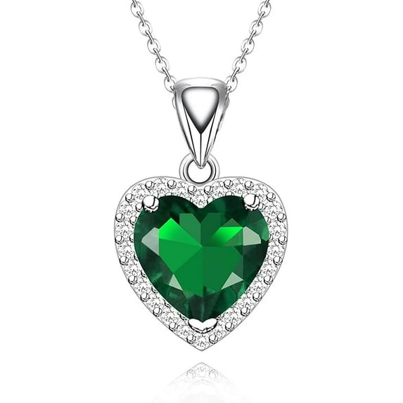 1.90 Ct Heart Green Emerald Gemstone Pendant Necklace for Women – 925 Sterling Silver Jewelry ...
