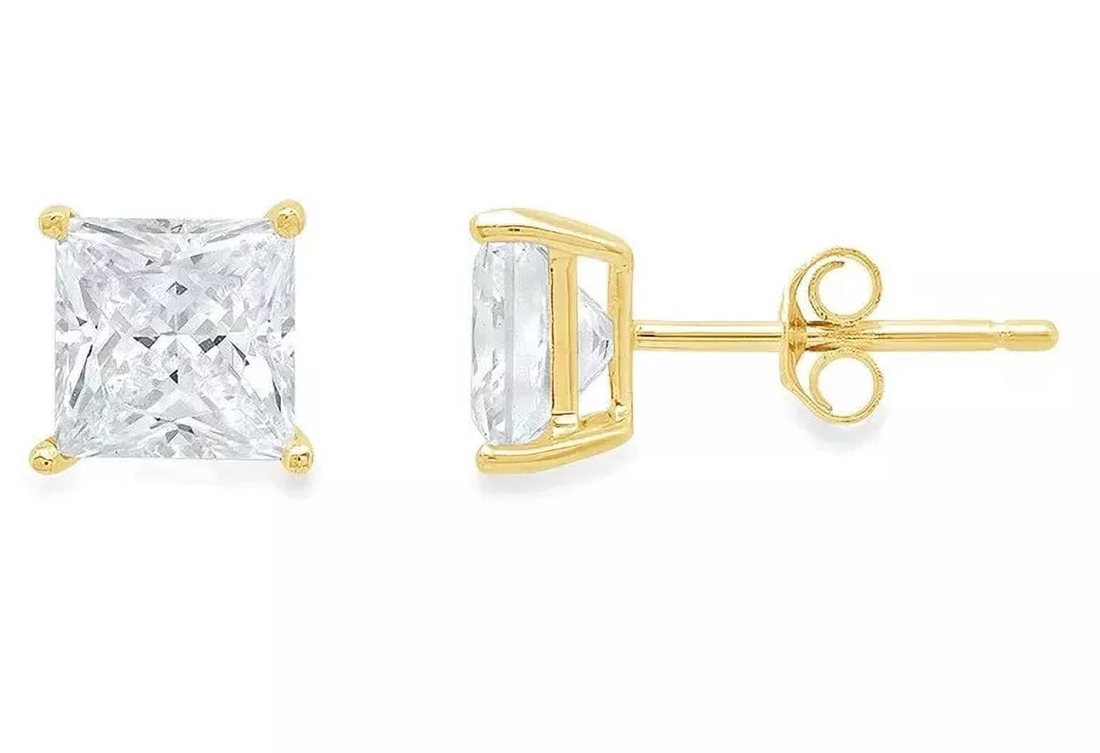 1.90ct 14k Yellow Gold Created White Diamond Princess Cut Stud Earrings - Walmart.com