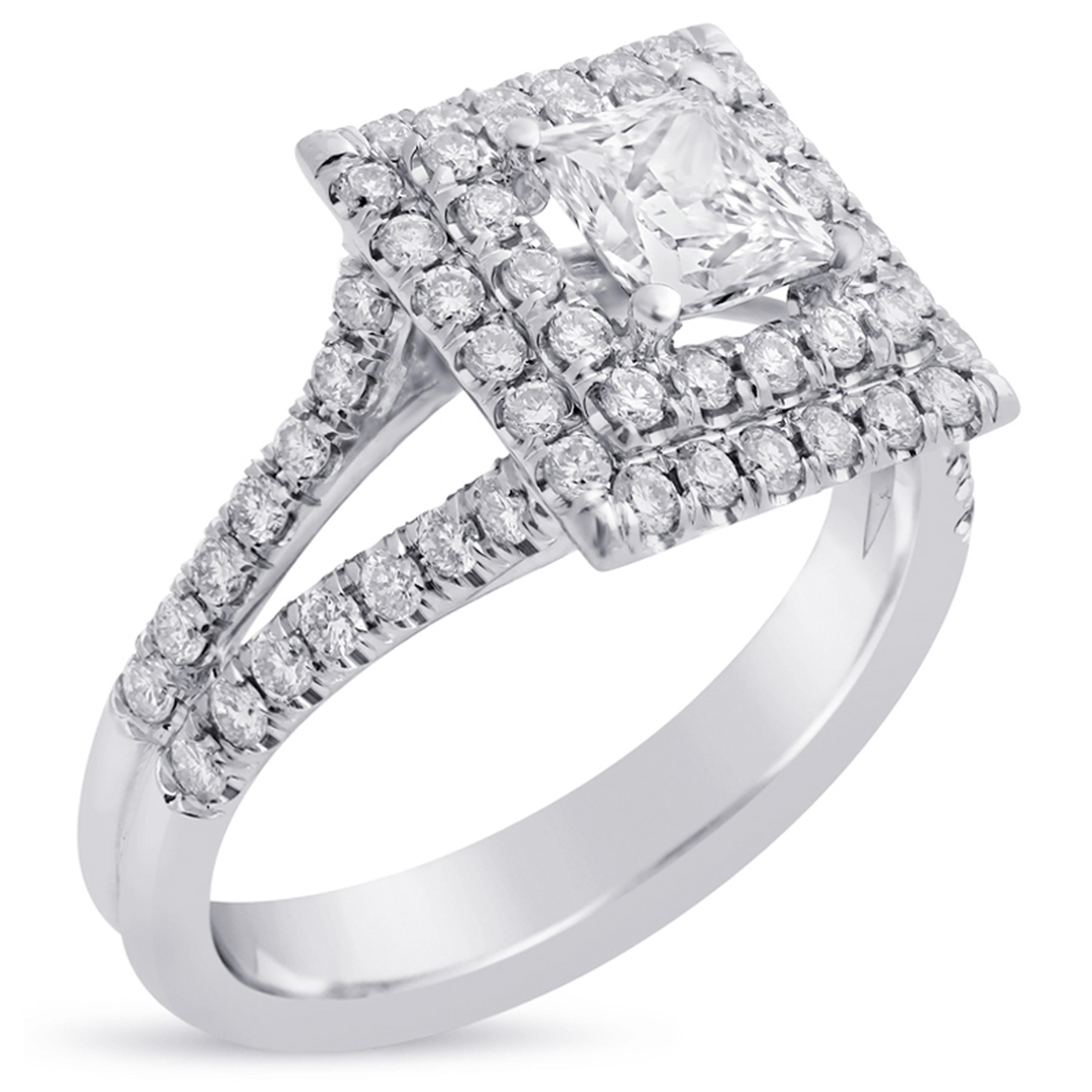 1.90ctw Princess Cut Double Halo Split Shank Diamond Engagement Ring ...