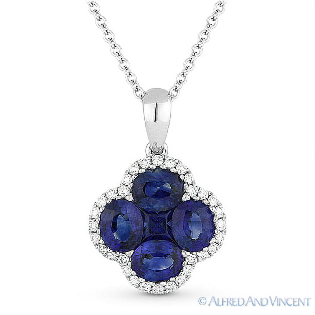 1.91ct Sapphire Cluster & Diamond Flower Pendant in 18k White Gold w/ 14k Necklace - Walmart.com