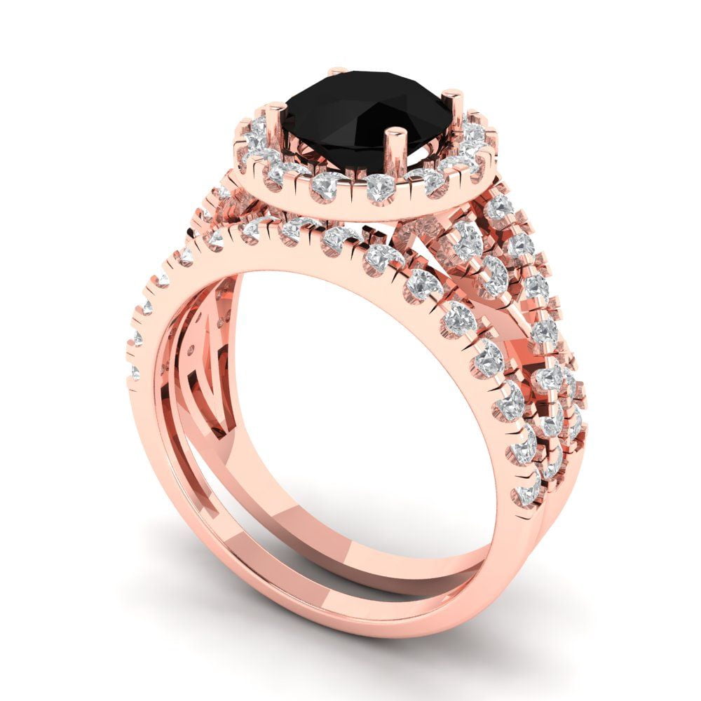 1.92 ct Brilliant Round Cut Natural Onyx 18K Rose Gold Halo Solitaire ...