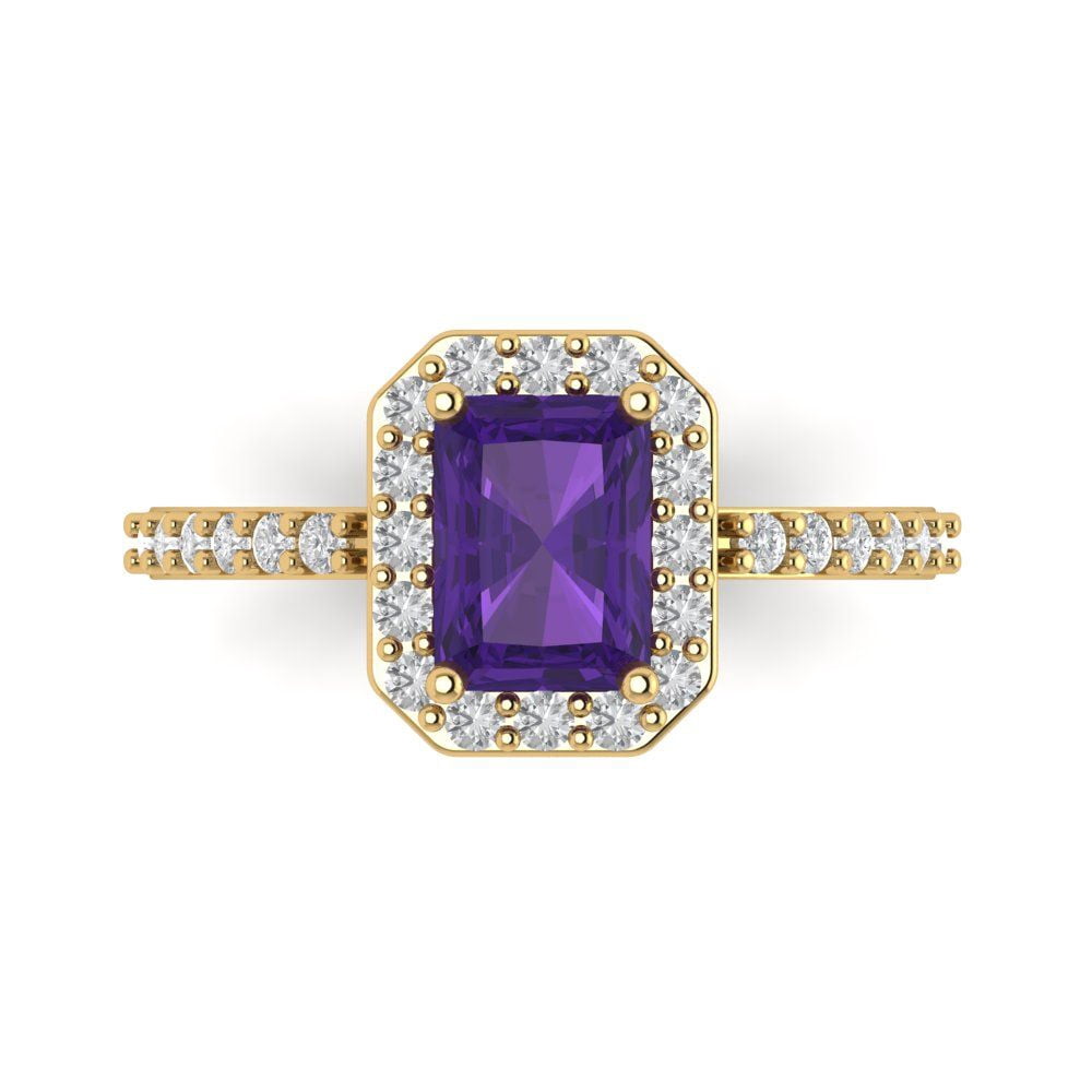 1.92 ct Emerald Cut Natural Amethyst Halo Engagement Ring for Women in ...