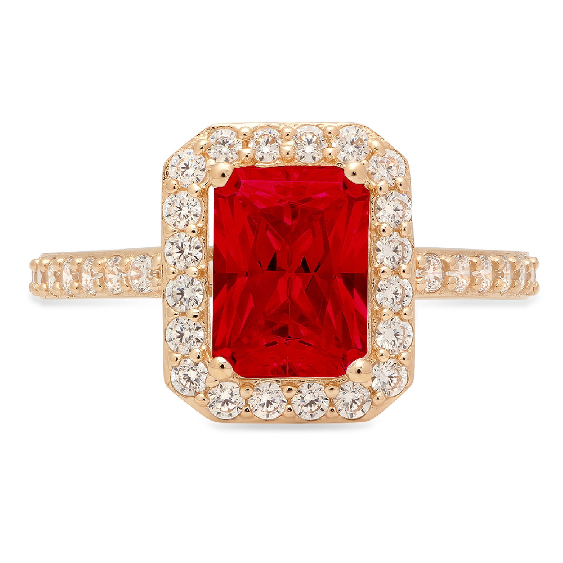 1.92 ct Emerald Cut Natural Garnet with Simulated Diamond Halo Accents 14K Yellow Gold Womens ...