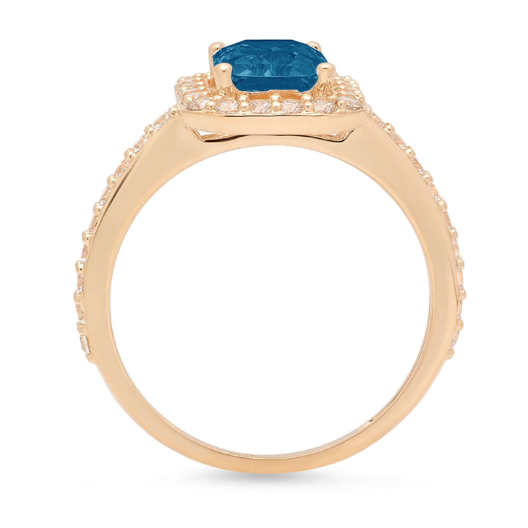 1.92 ct Emerald Cut Natural London Blue Topaz Halo Engagement Ring for ...