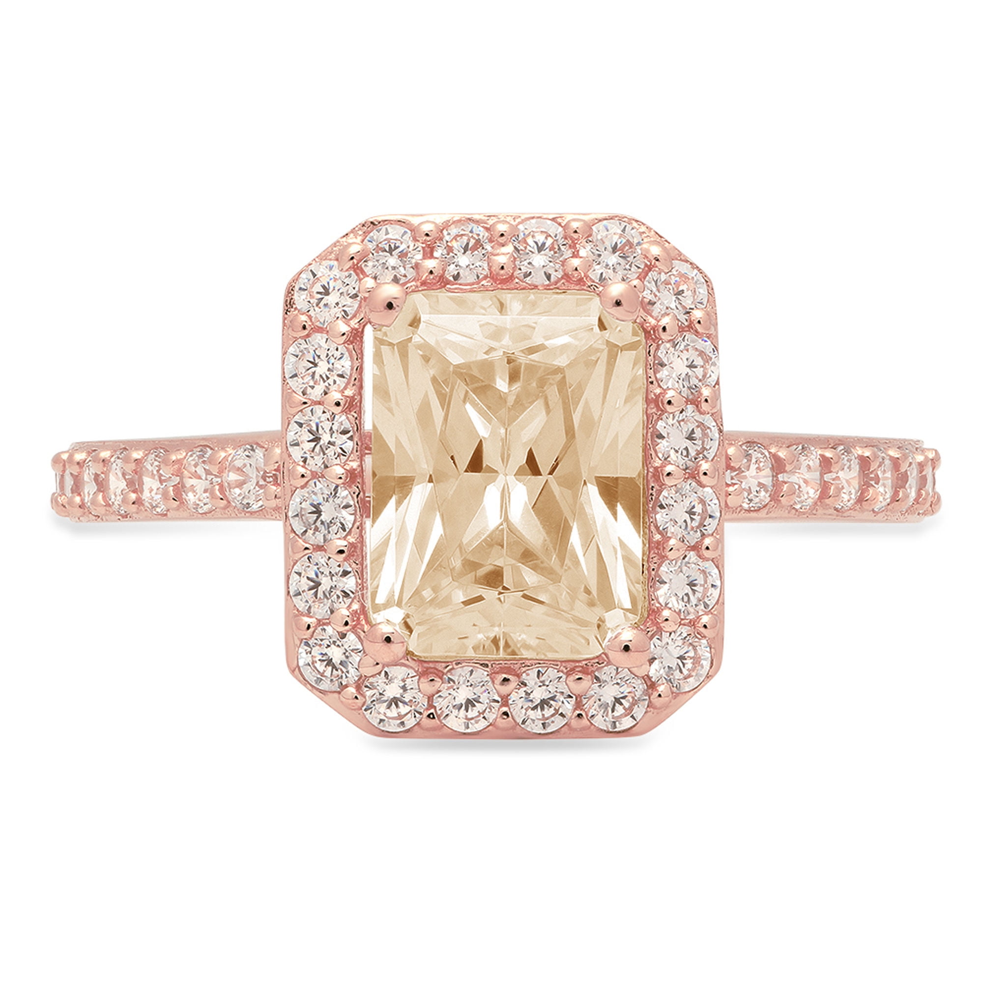 1.92 ct Emerald Cut Natural Morganite Solitaire with Simulated Diamond ...