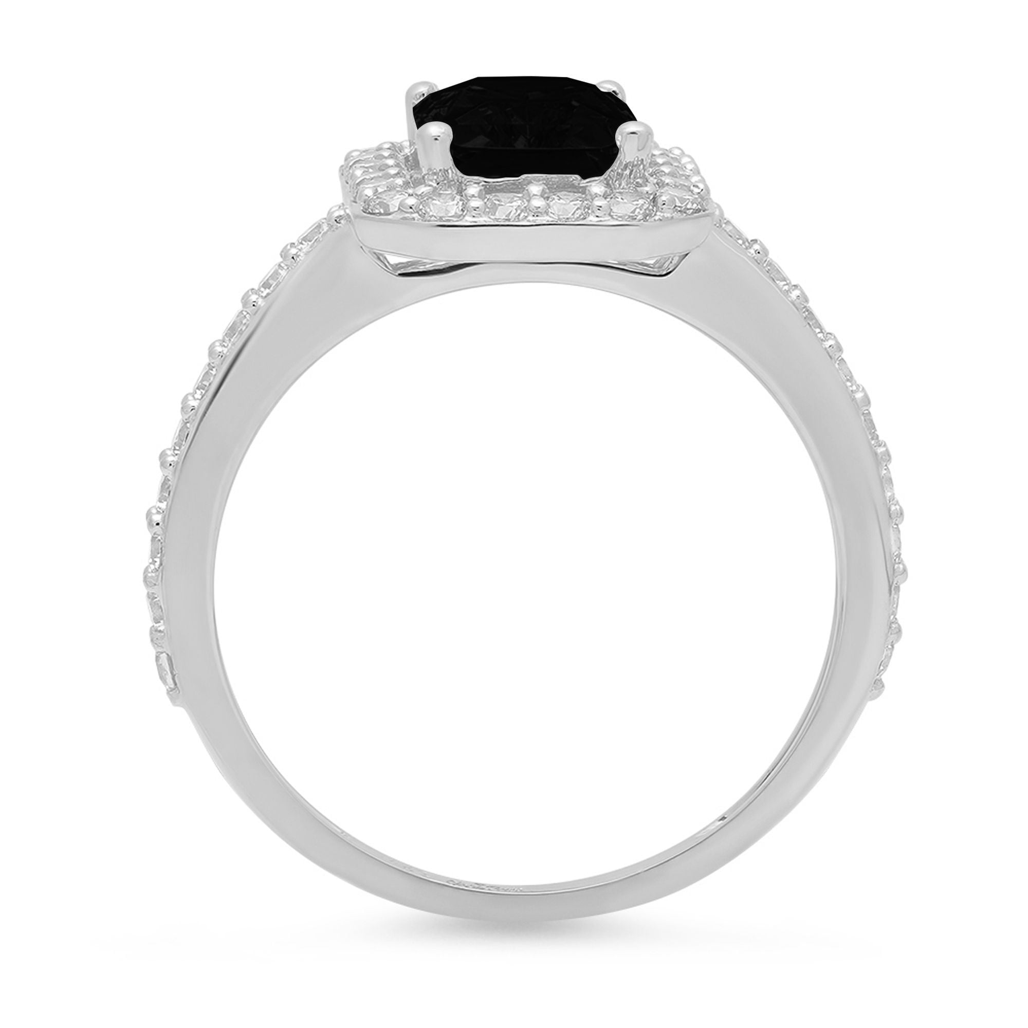 1.92 ct Emerald Cut Natural Onyx Solitaire with Accents Engagement Ring for Women in 18K White ...