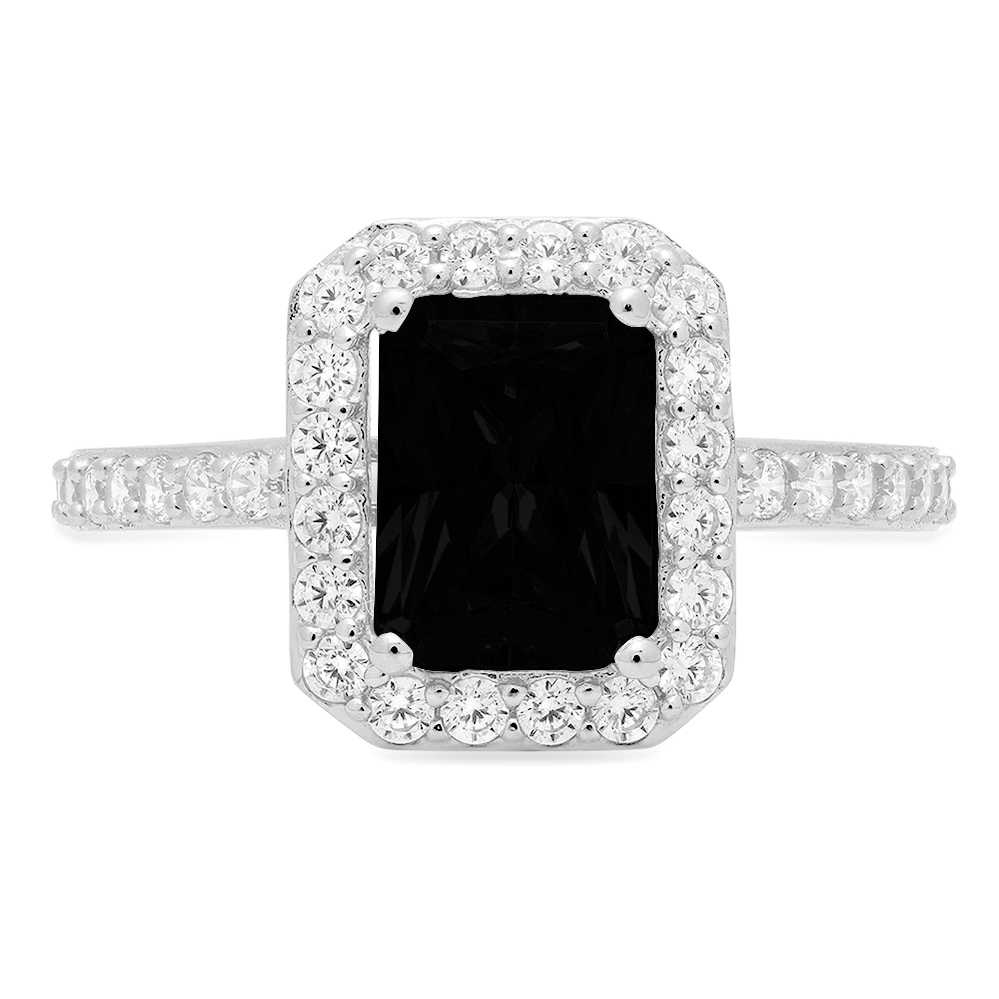 1.92 ct Emerald Cut Natural Onyx Solitaire with Simulated Diamond ...