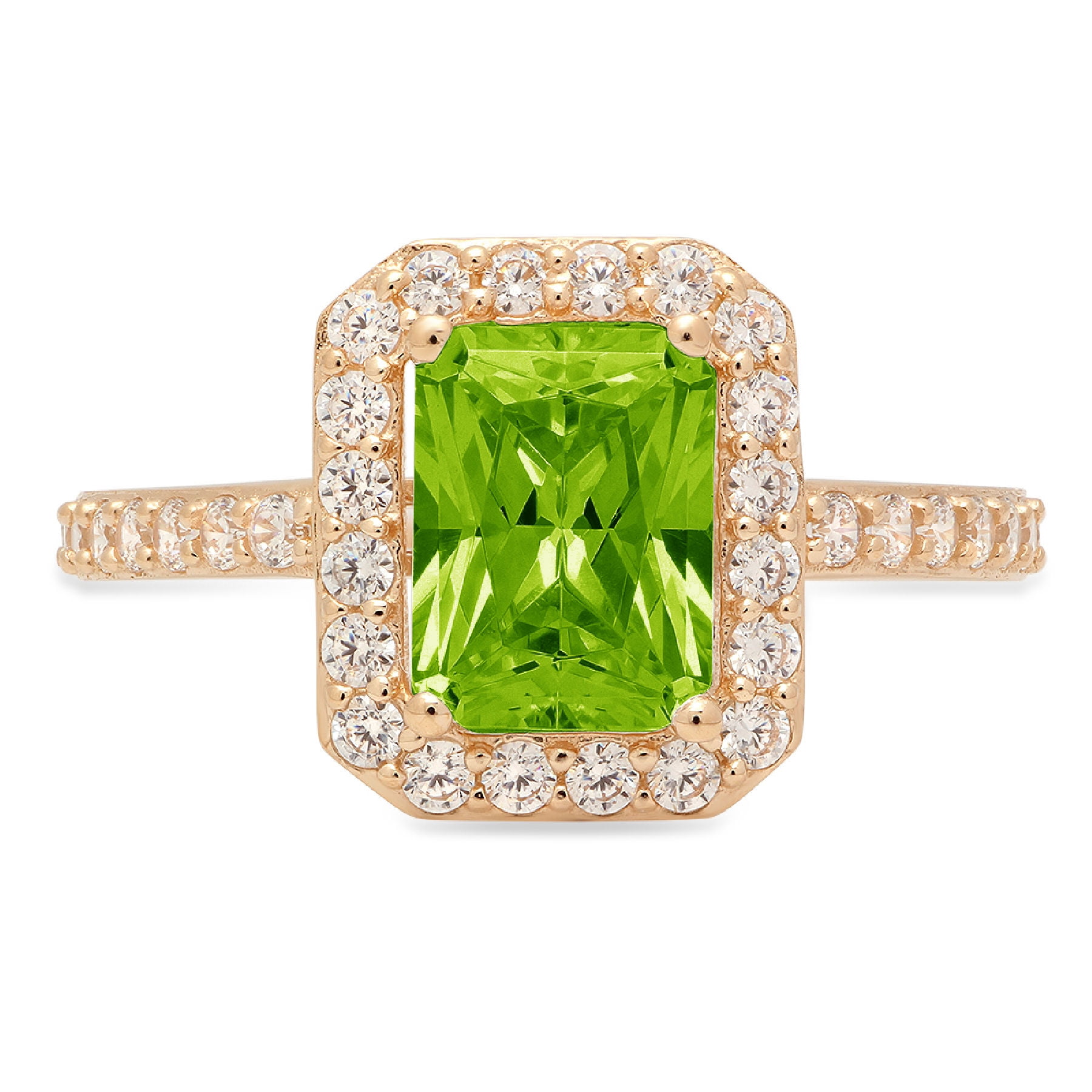 1.92 ct Emerald Cut Natural Peridot with Simulated Diamond Halo Accents ...