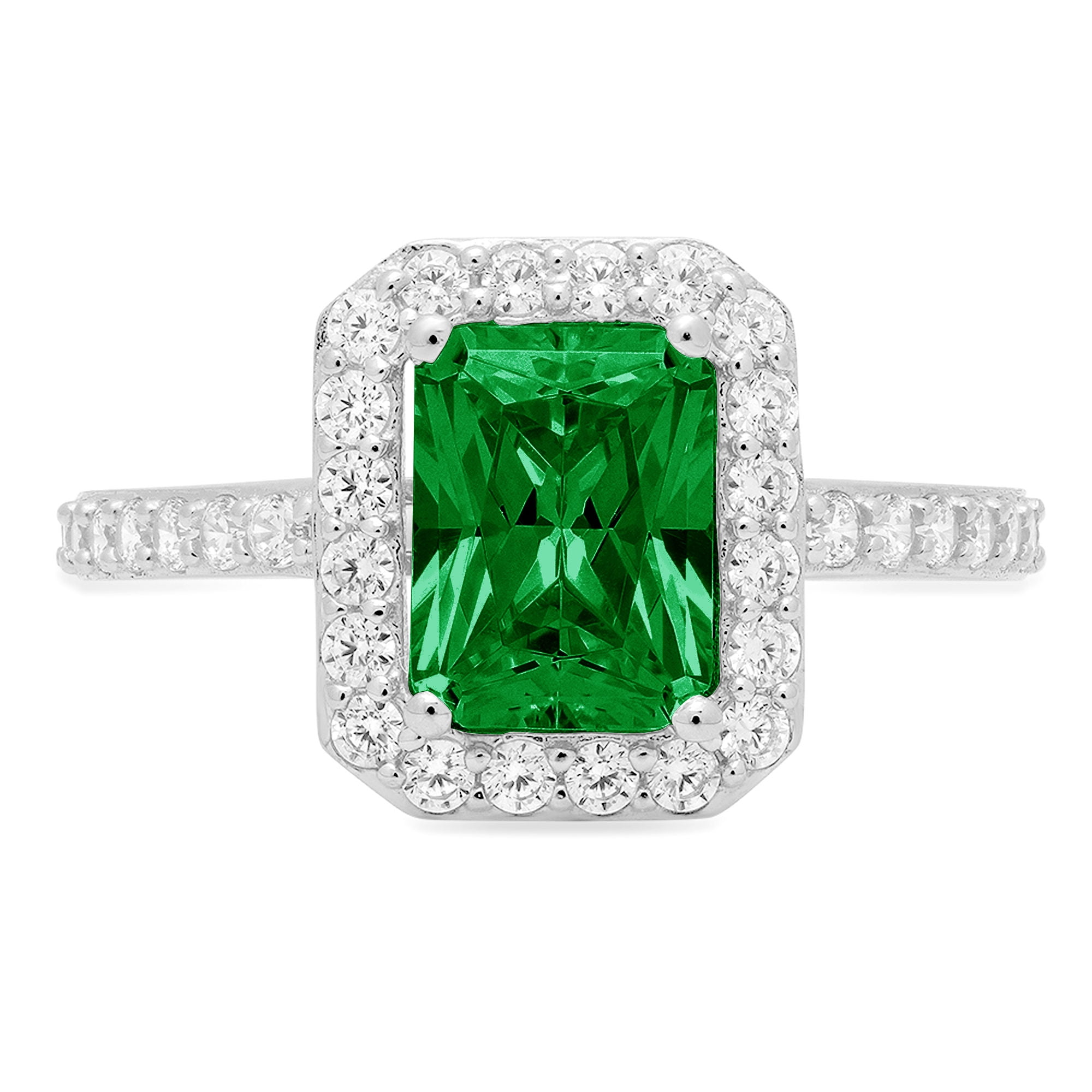 1.92 ct Emerald Cut Simulated Emerald Solitaire with Simulated Diamond ...