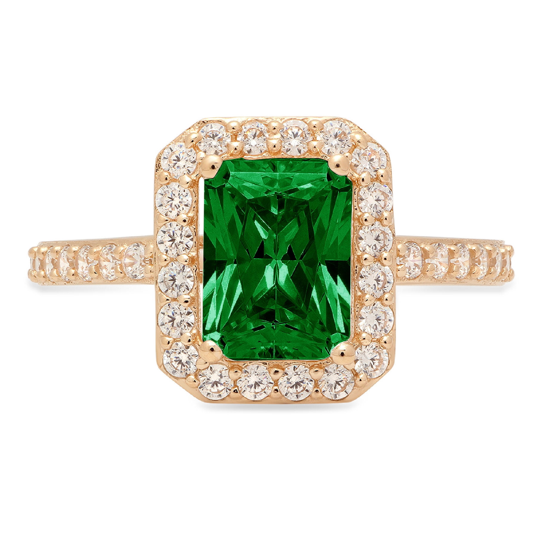 1.92 ct Emerald Cut Simulated Emerald with Simulated Diamond Halo ...
