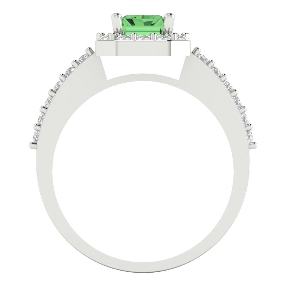 1.92 ct Emerald Cut Simulated Green Diamond Solitaire with Accents ...