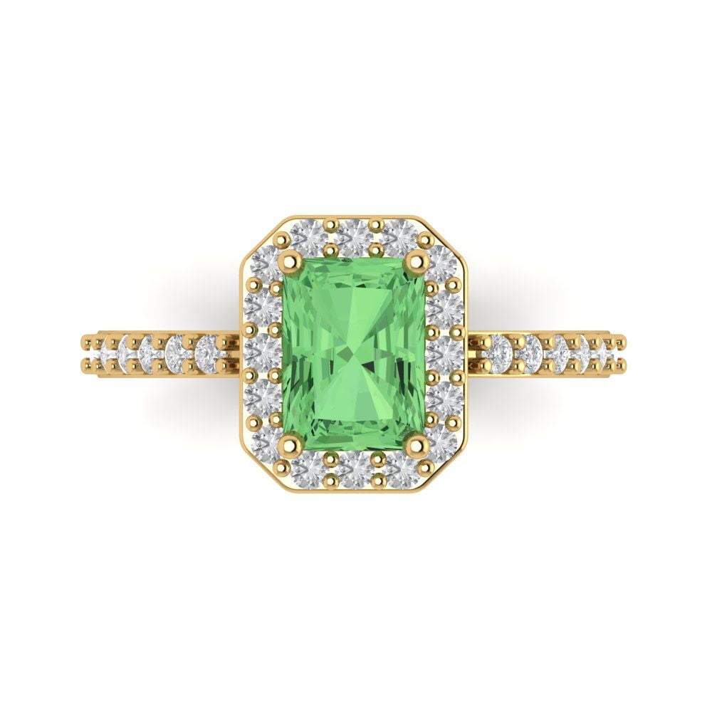 1.92 ct Emerald Cut Simulated Green Diamond with Simulated Diamond Halo ...