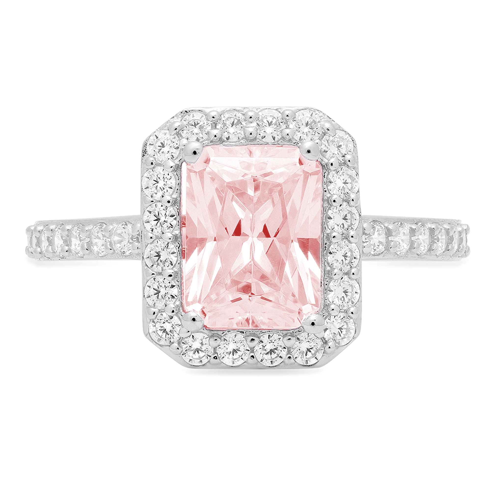 1.92 ct Emerald Cut Simulated Pink Diamond Solitaire with Simulated ...