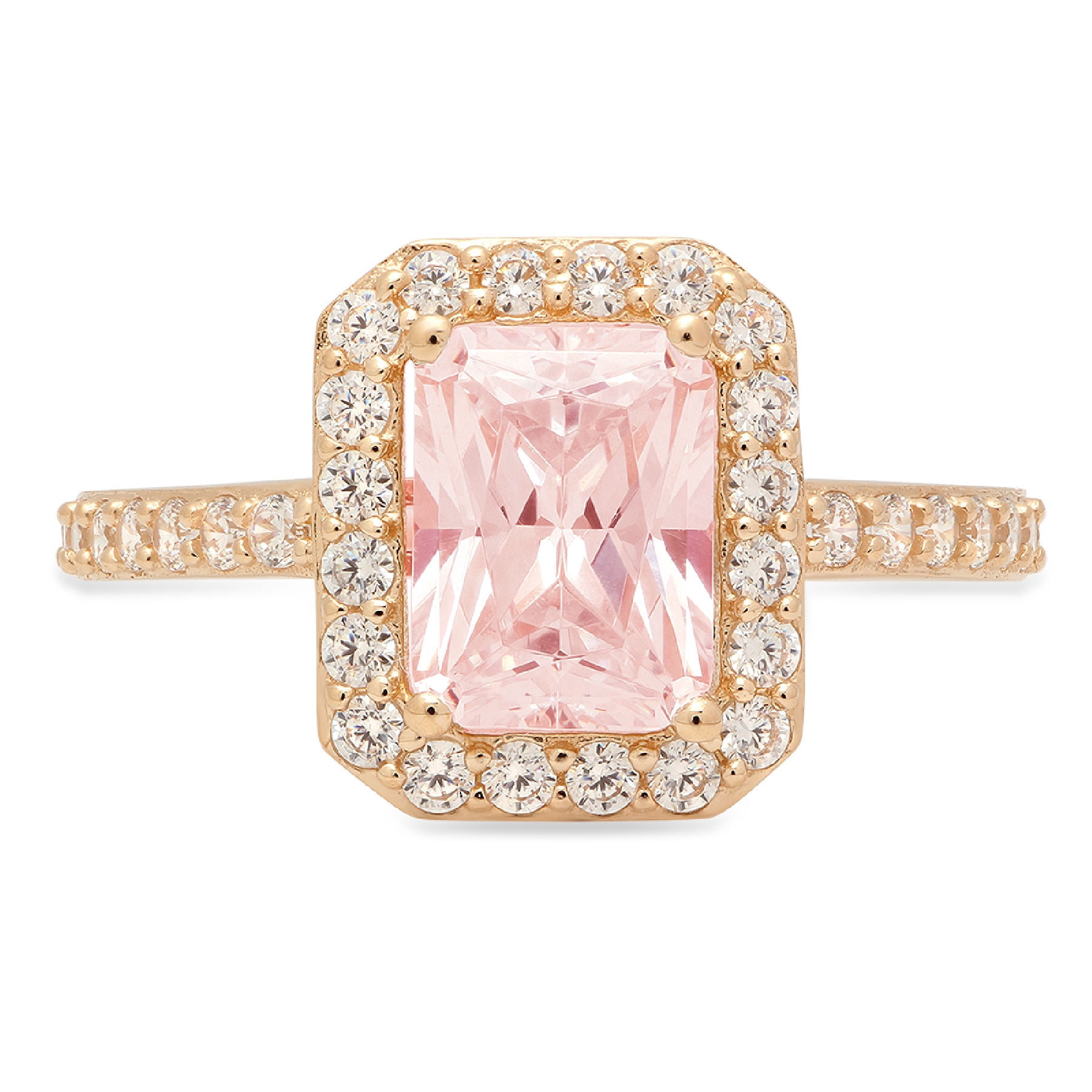 1.92 ct Emerald Cut Simulated Pink Diamond with Simulated Diamond Halo ...