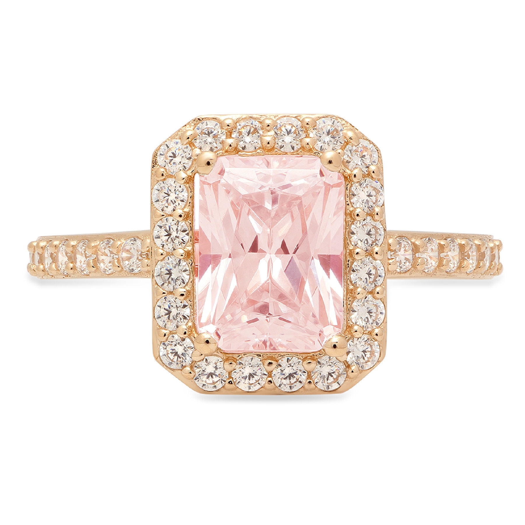 1.92 ct Emerald Cut Simulated Pink Diamond with Simulated Diamond Halo ...