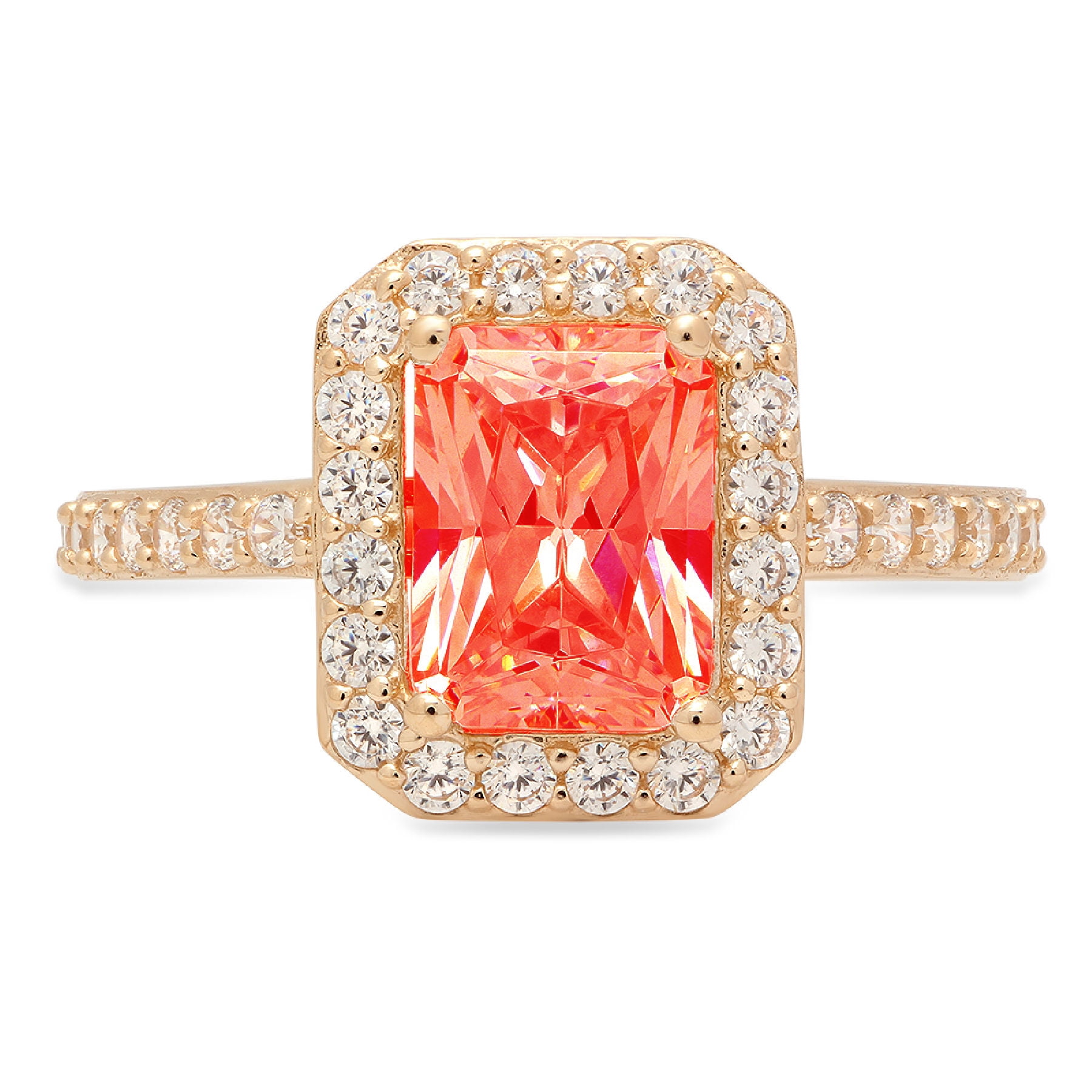 1.92 ct Emerald Cut Simulated Red Diamond with Simulated Diamond Halo ...