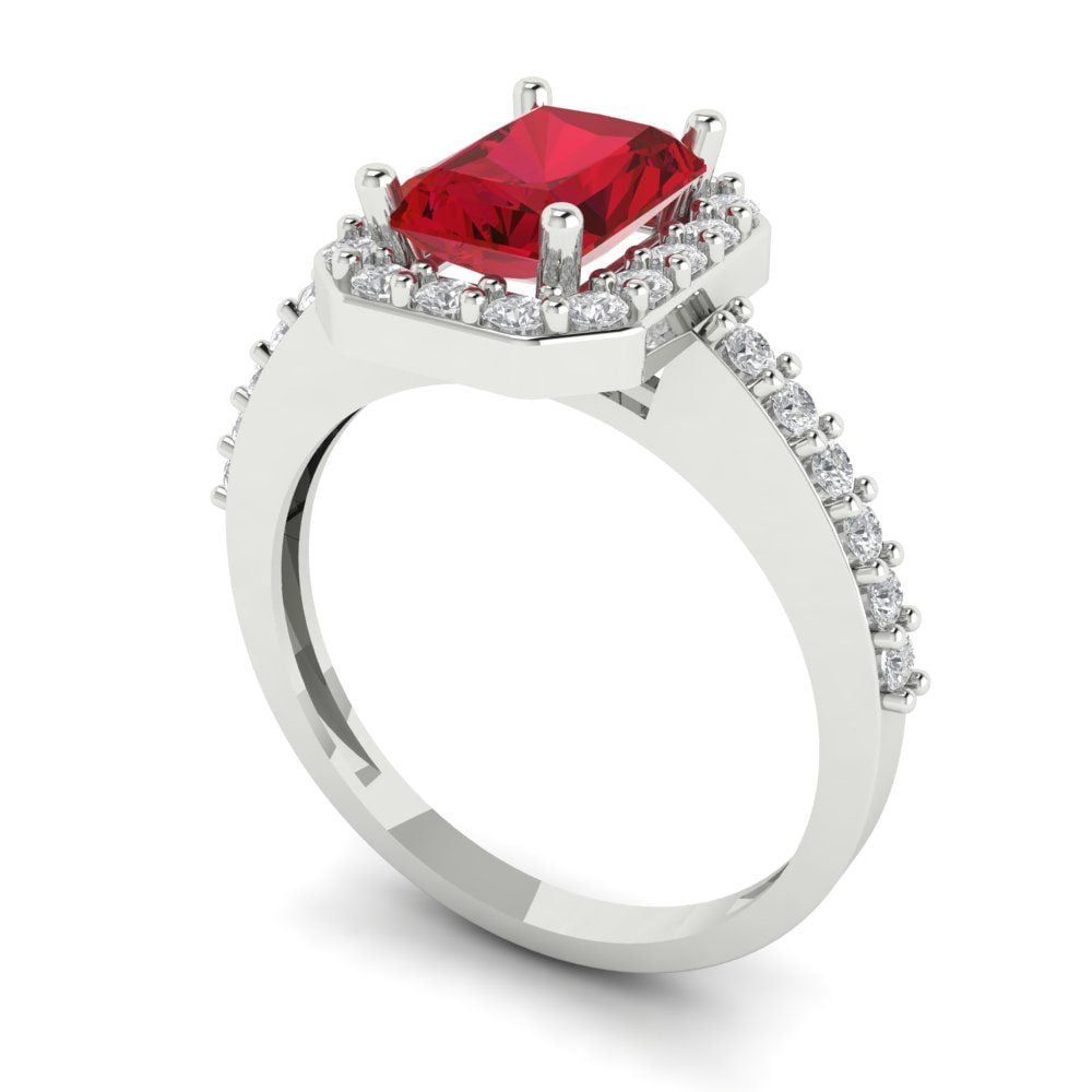1.92 ct Emerald Cut Simulated Ruby Solitaire with Accents Engagement ...