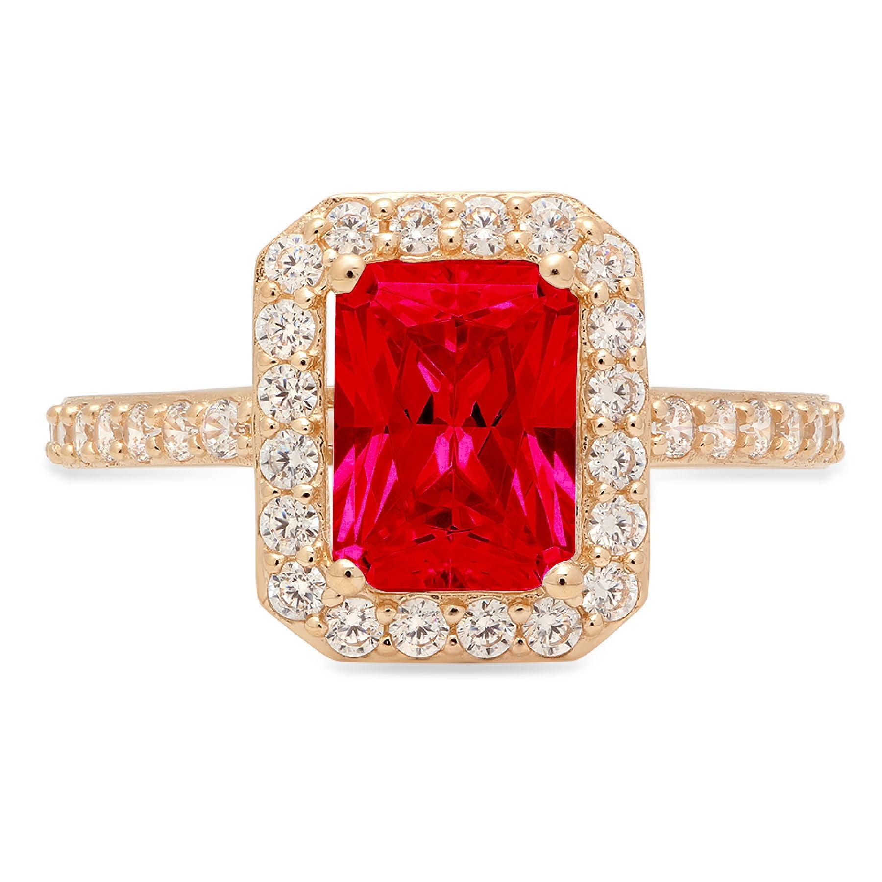 1.92 ct Emerald Cut Simulated Ruby with Simulated Diamond Halo Accents ...