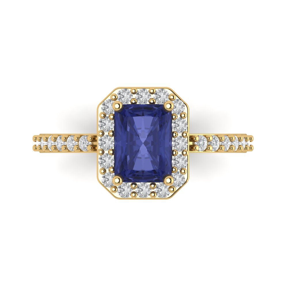 1.92 ct Emerald Cut Simulated Tanzanite Halo Engagement Ring for Women ...