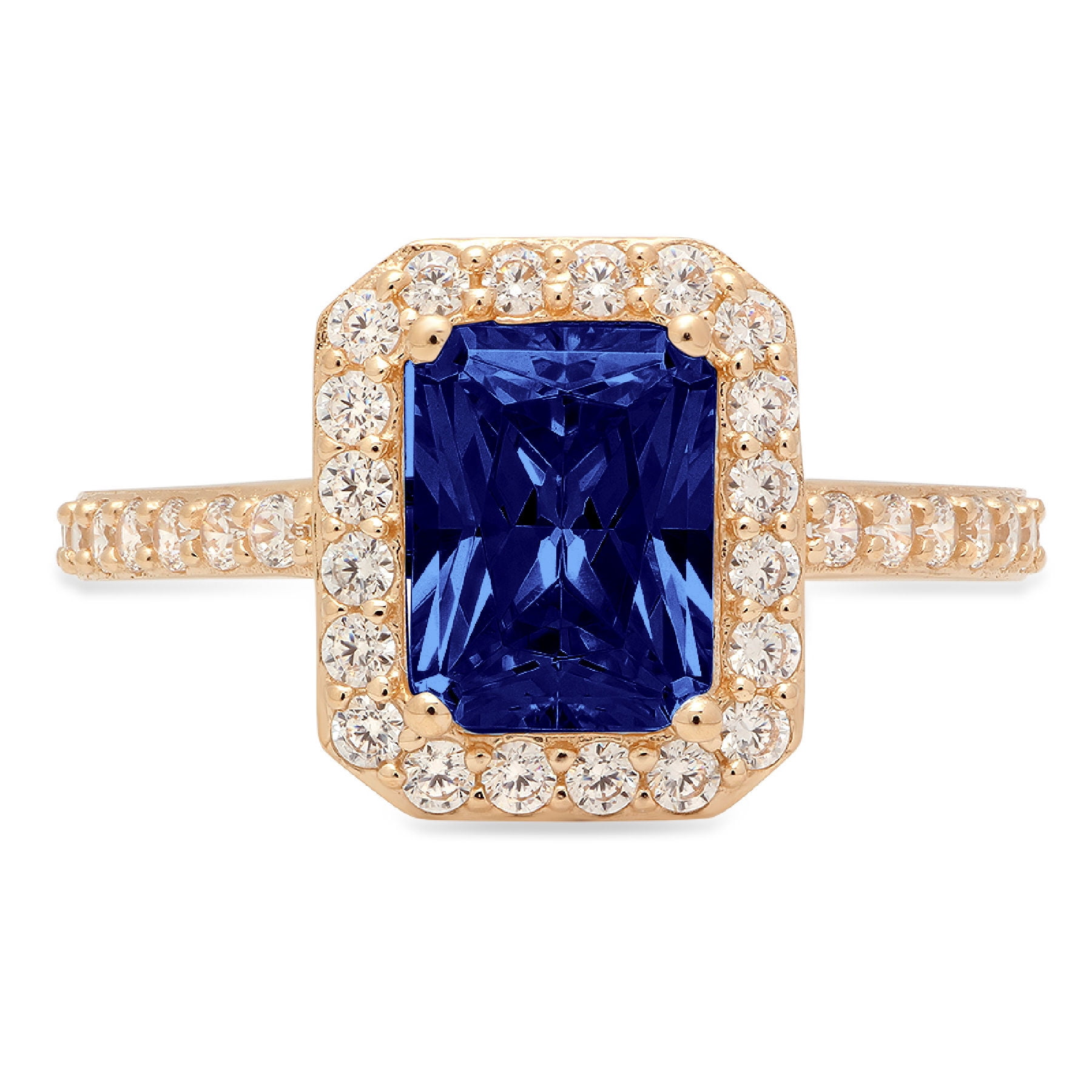 1.92 ct Emerald Cut Simulated Tanzanite with Simulated Diamond Halo ...