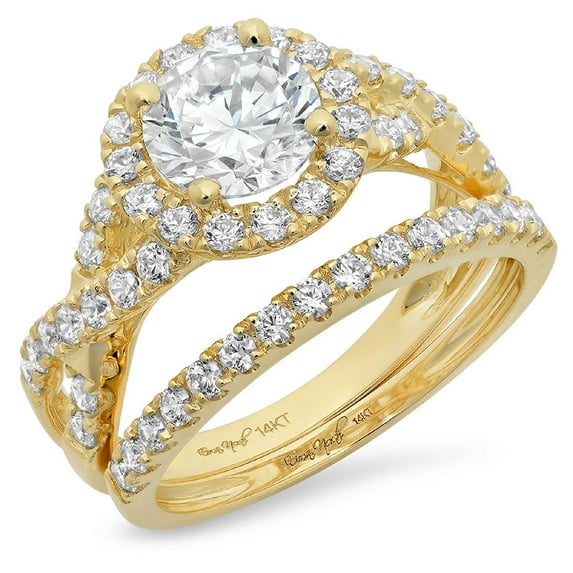 1.92 ct Round Cut Genuine Cultured Diamond SI1-SI2 J-K 18K Yellow Gold ...