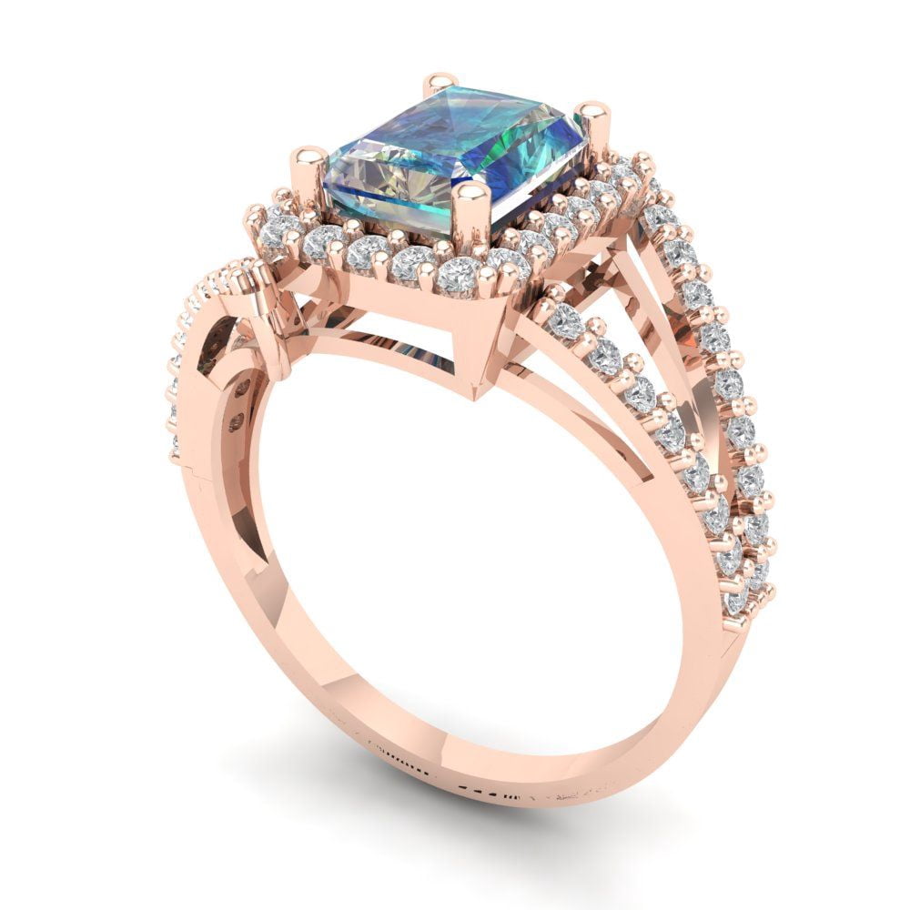 1.935 ct Emerald Cut Blue Moissanite Solitaire with Accents Engagement ...
