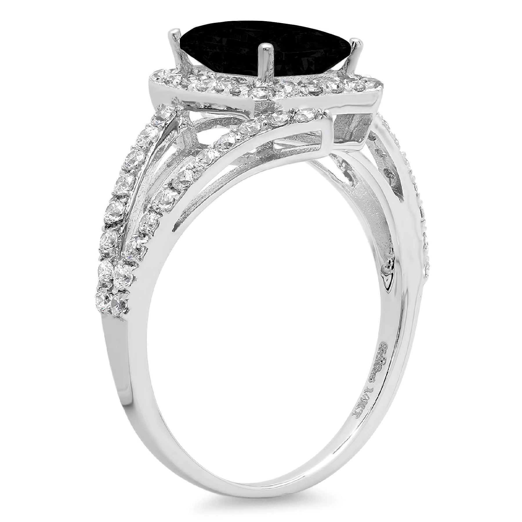 1.935 ct Emerald Cut Natural Onyx Halo Engagement Ring for Women in 18K ...