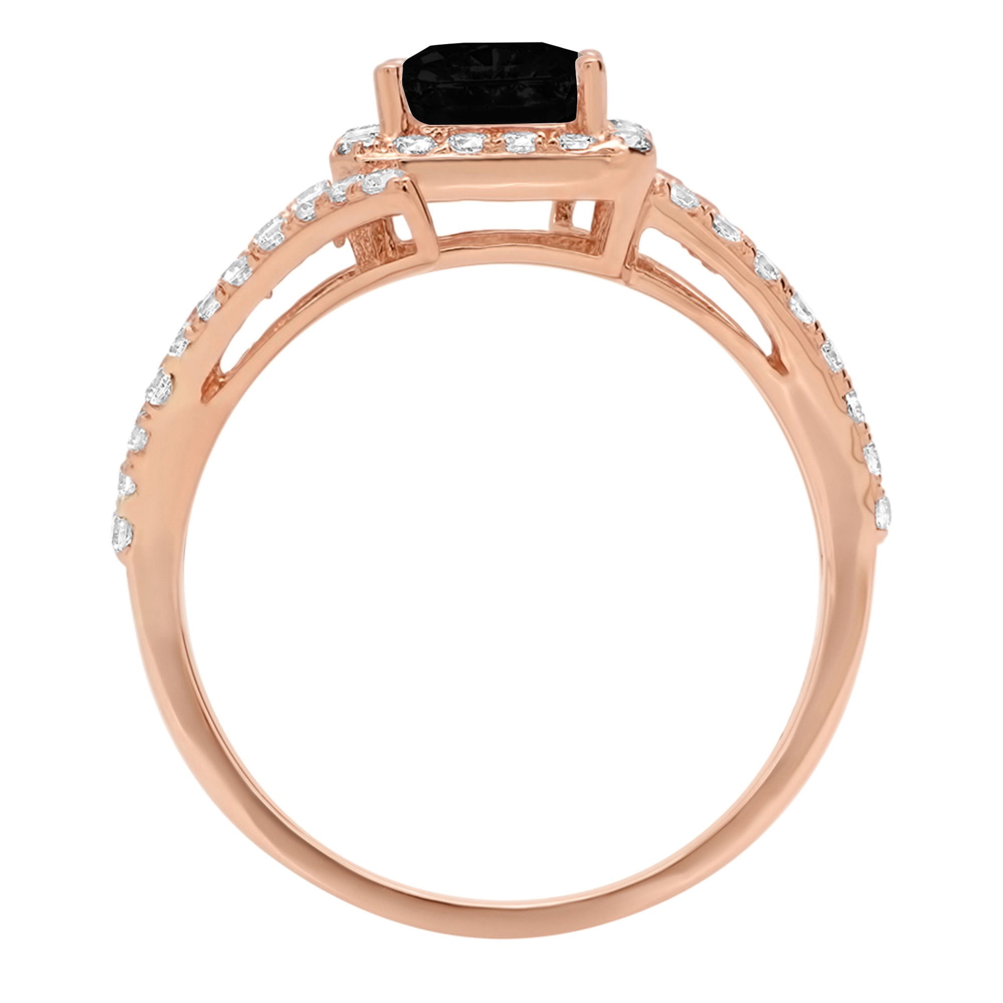 1.935 ct Emerald Cut Natural Onyx Solitaire with Accents Engagement Ring for Women in 14K Rose ...