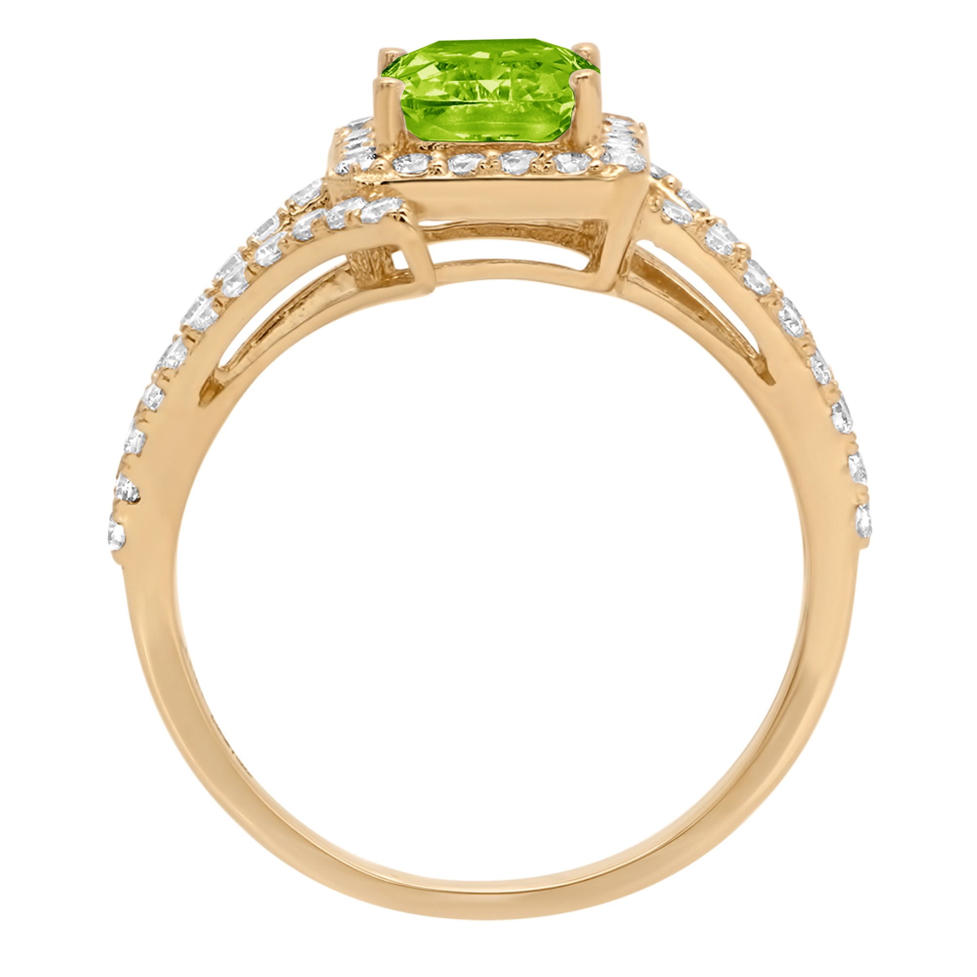 1.935 ct Emerald Cut Natural Peridot Solitaire with Accents Engagement ...