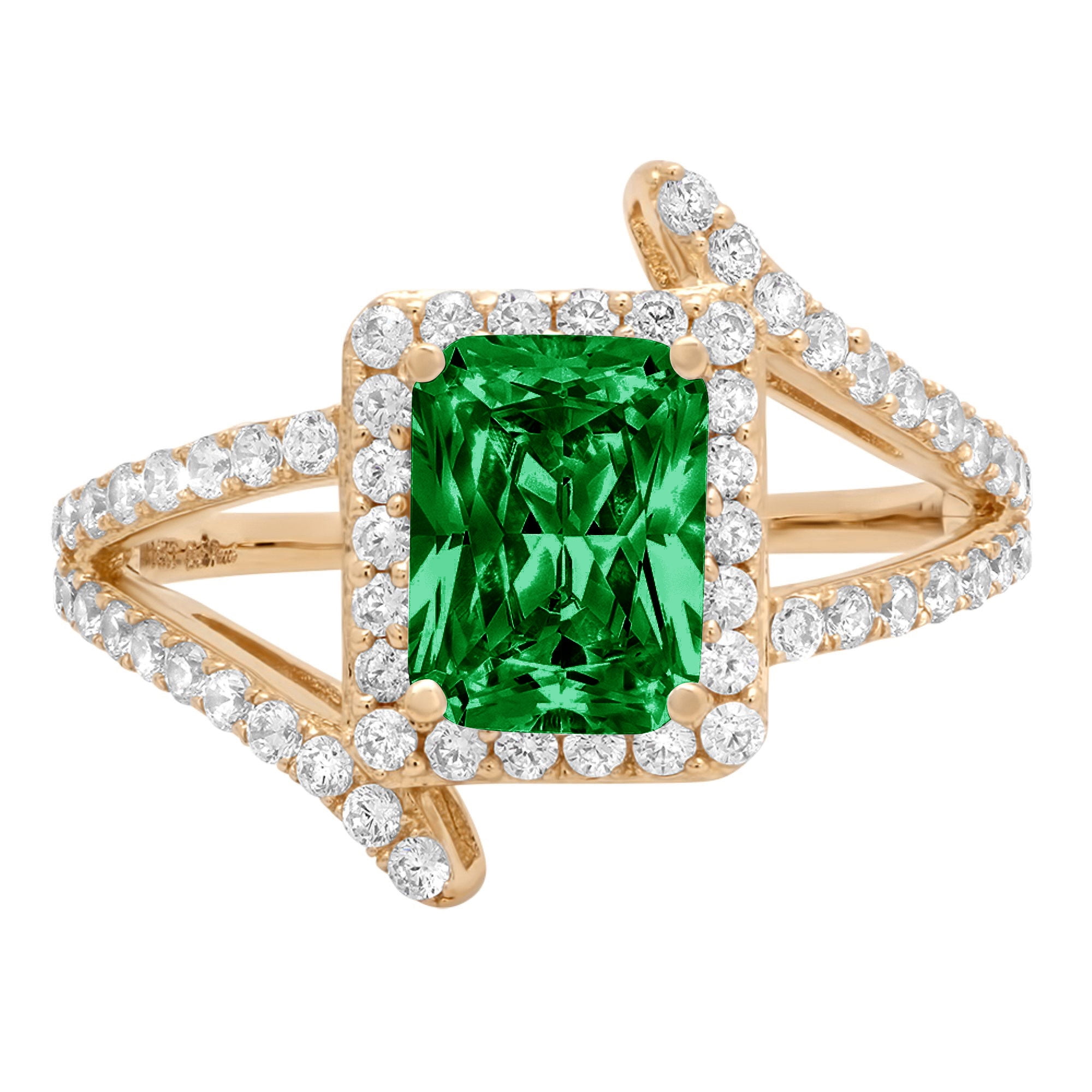 1.935 ct Emerald Cut Simulated Emerald Solitaire with Simulated Diamond ...