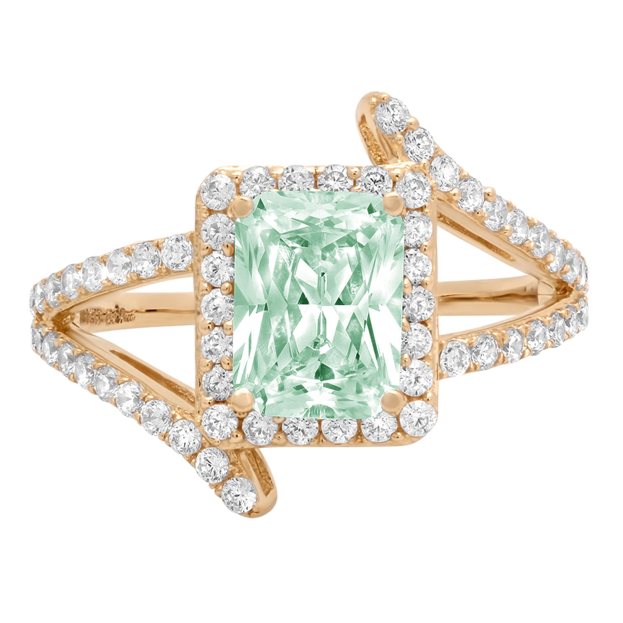 1.935 ct Emerald Cut Simulated Green Diamond Solitaire with Simulated ...