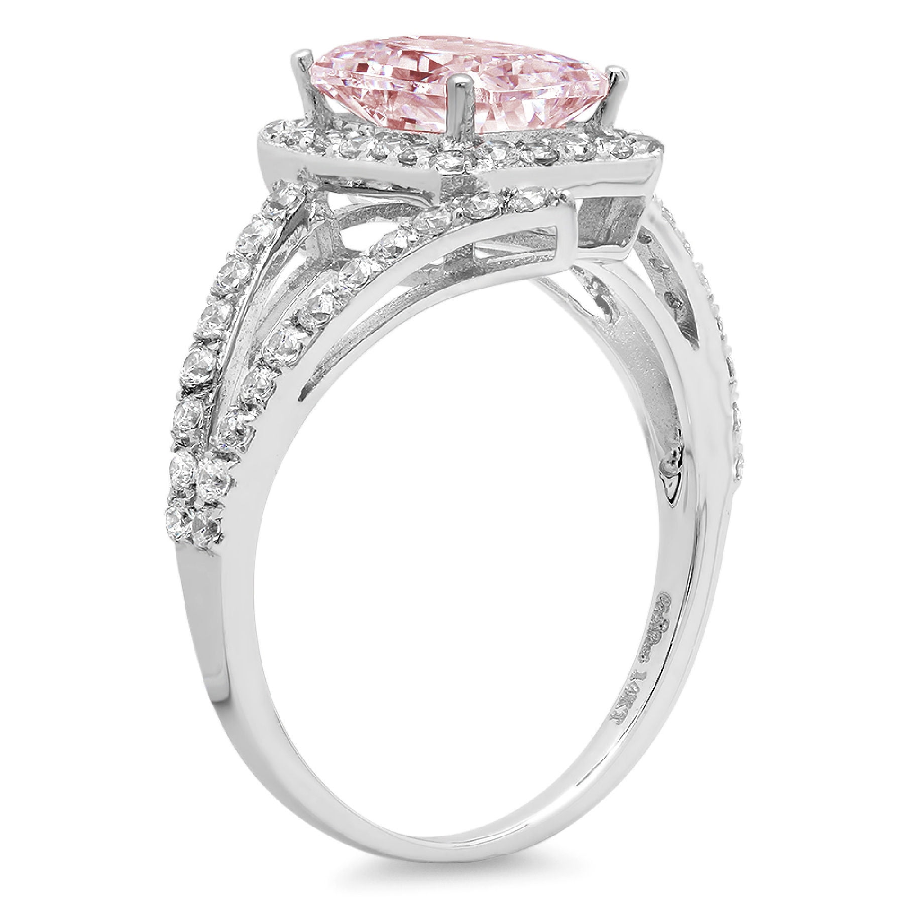 1.935 ct Emerald Cut Simulated Pink Diamond Halo Engagement Ring for ...